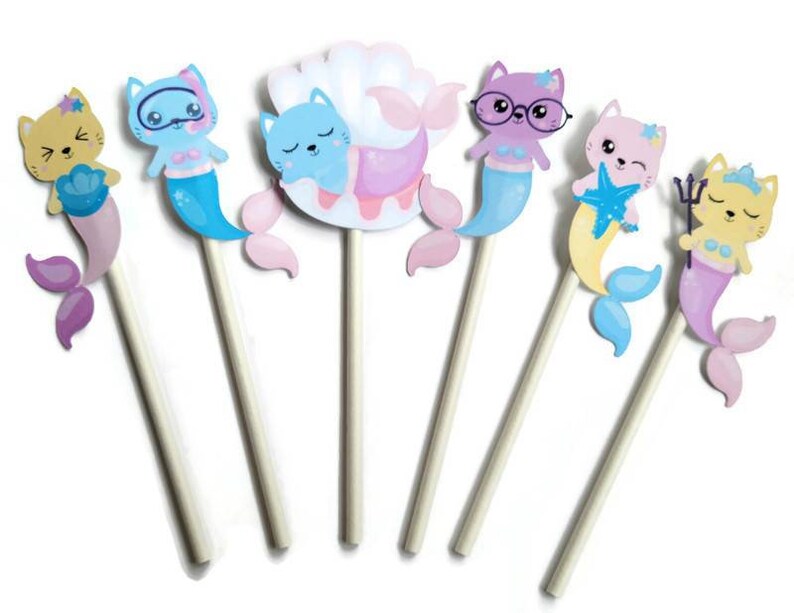 Mermaid Cat Cupcake Toppers Set of 12 Mercat Mer-cat Food - Etsy
