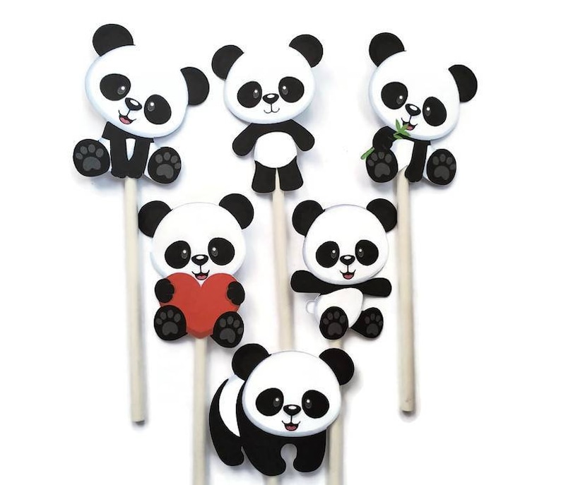 Panda Cupcake Toppers Set of 12 Panda Cake Topper Panda - Etsy
