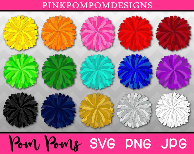 Pom Pom Digital Clipart Set – Pom Pom Svg - Png - Jpg - Cheerleading ...