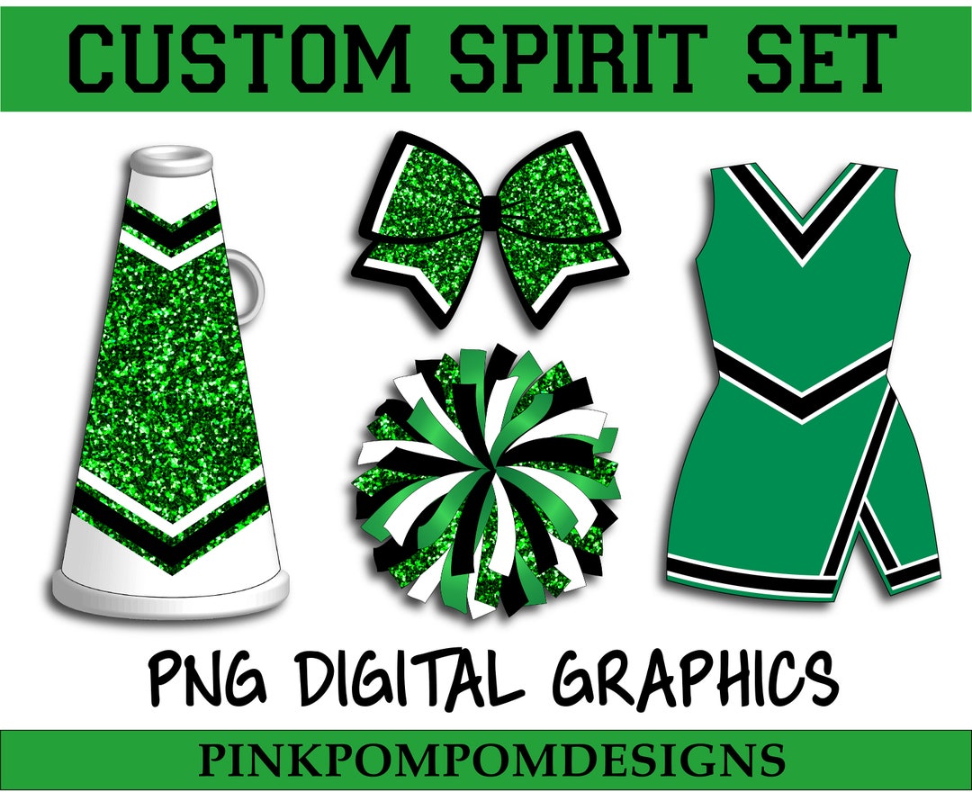 Glitter and Glam Custom Cheer Digital Clip Art Green Black - Etsy