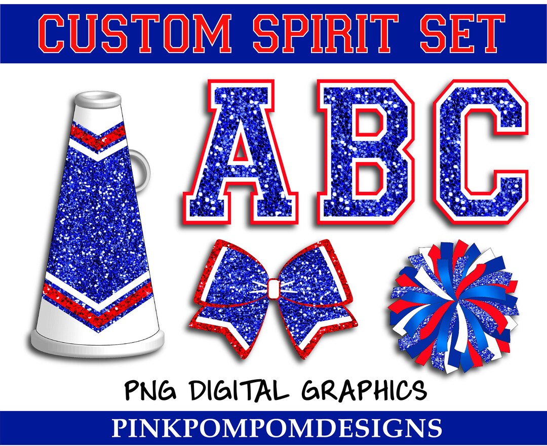 Glitter and Glam Custom Cheer Digital Clip Art - Red Blue White ...