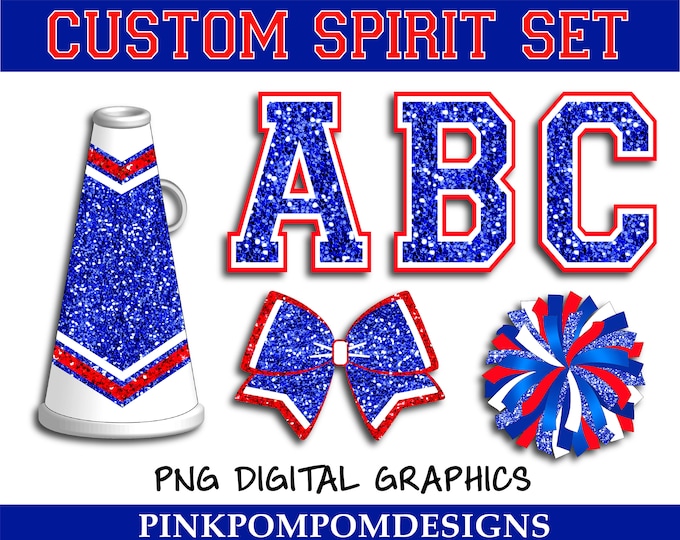 Glitter and Glam Custom Cheer Digital Clip Art - Red Blue White ...