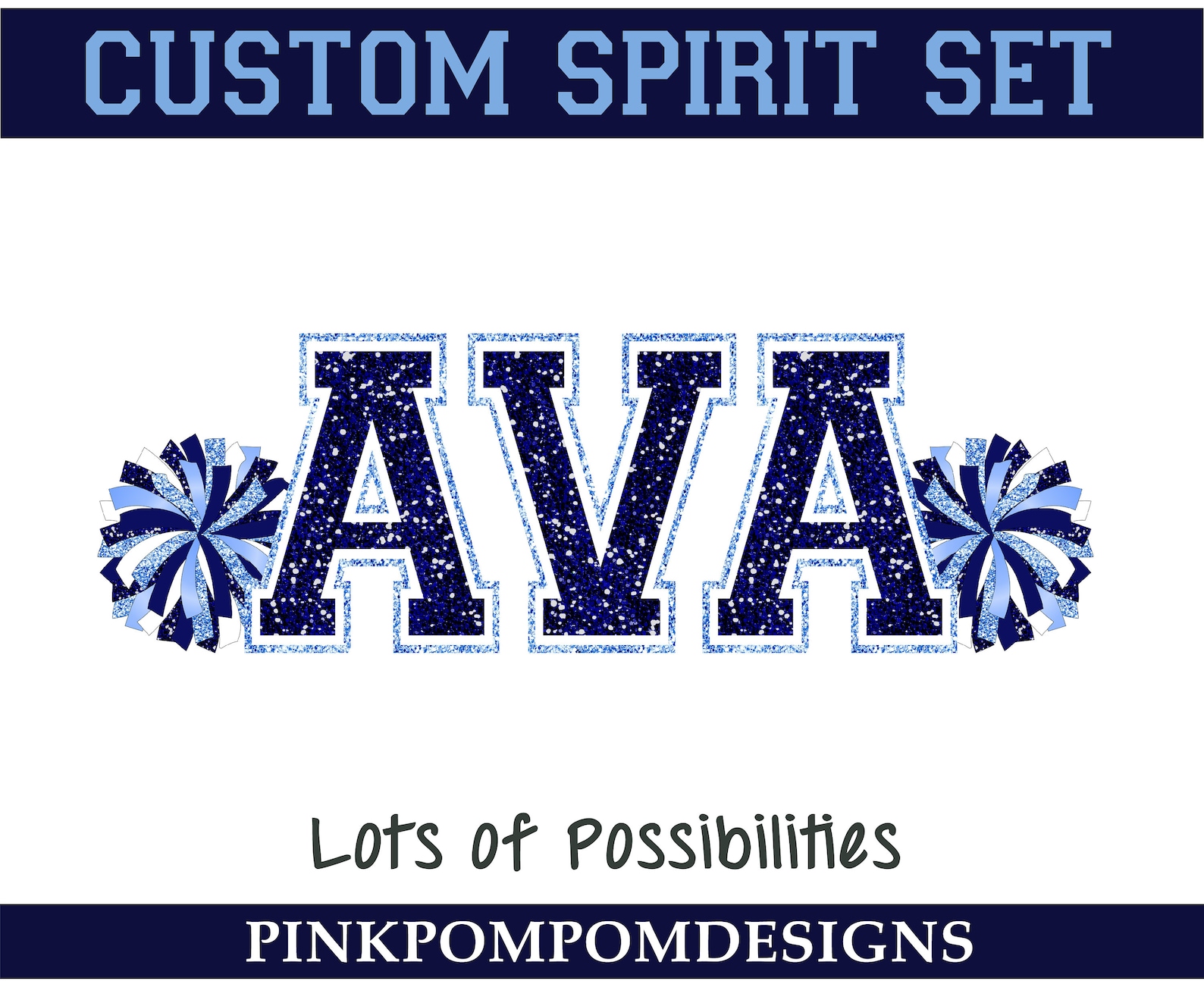 Glitter and Glam Custom Cheer Digital Clip Art - Navy and Light Blue ...