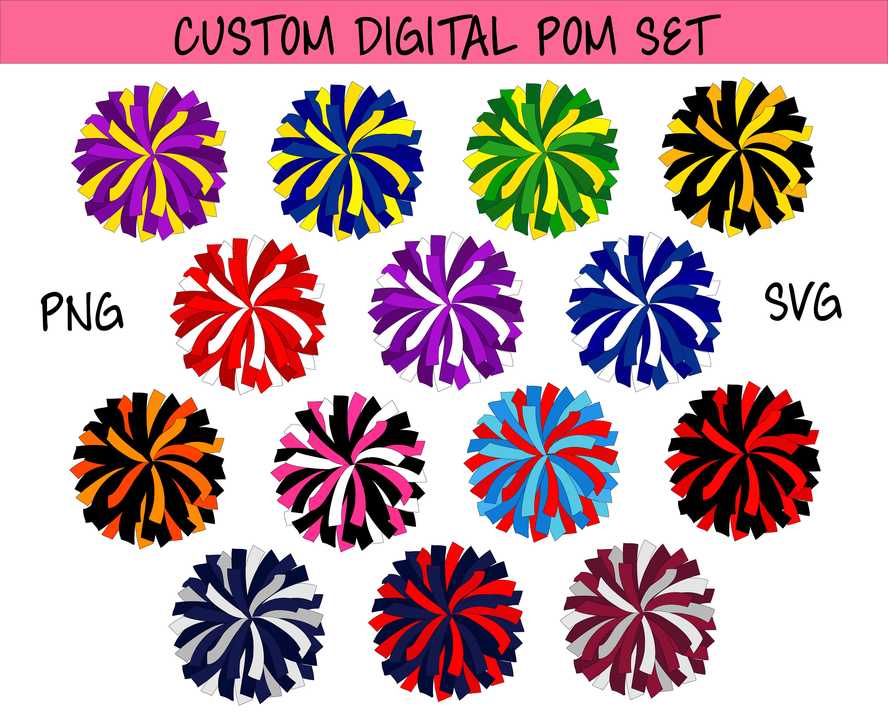 Digital POM POM Graphic Set - Team Colors – Pompom Svg Png - Cheer Pom ...