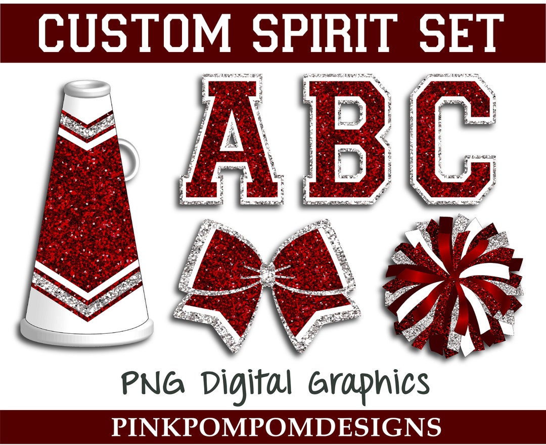 Glitter and Glam Custom Cheer Digital Clip Art Maroon Silver - Etsy