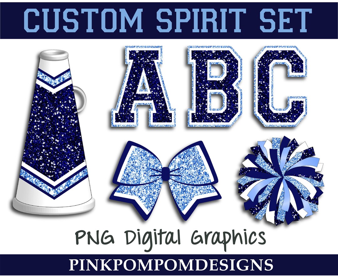 Glitter and Glam Custom Cheer Digital Clip Art - Navy and Light Blue ...