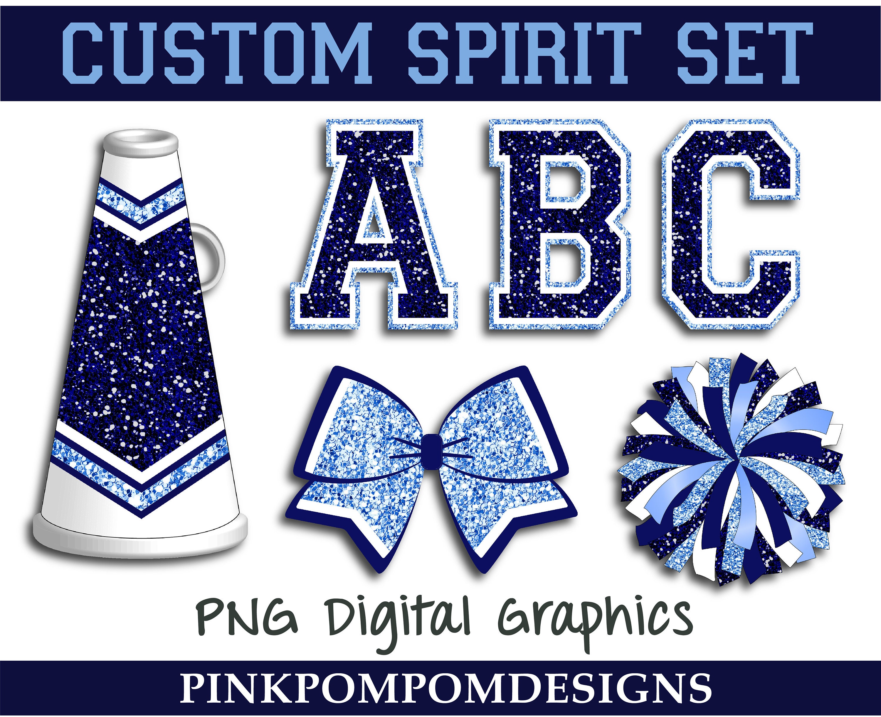 Glitter and Glam Custom Cheer Digital Clip Art - Navy and Light Blue ...