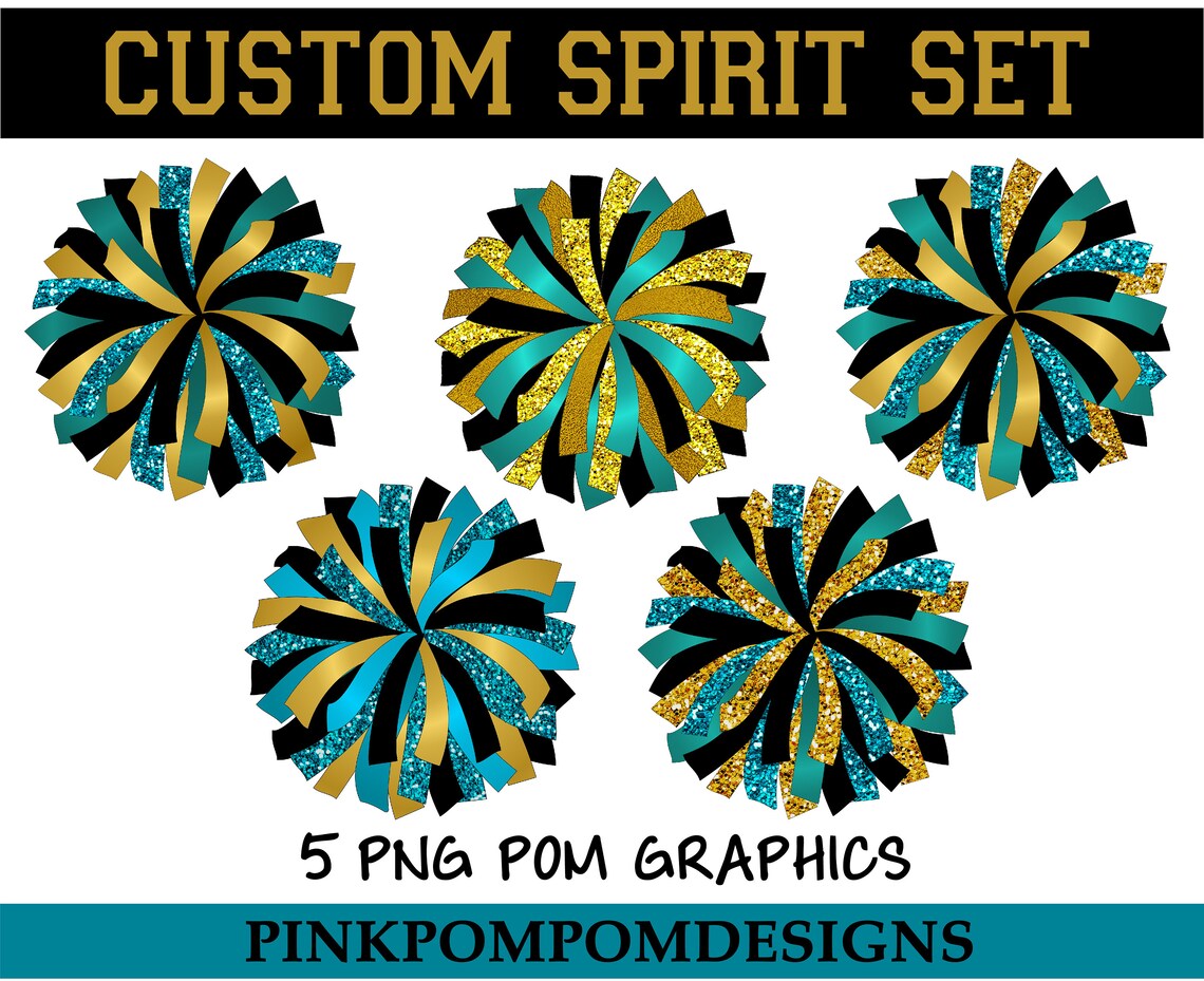 Glitter and Glam Custom Cheer Digital Clip Art - Black, Teal, Gold ...