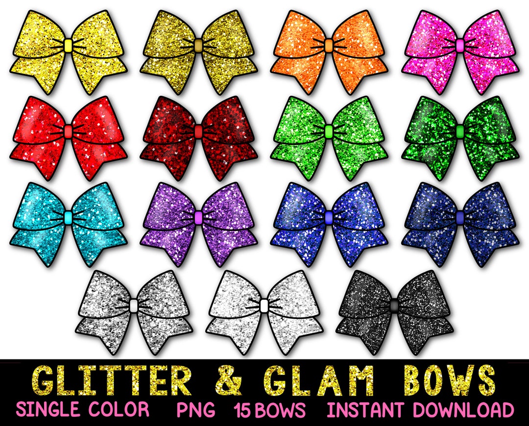 Glitter and Glam Bow Digital Clipart Set - 15 Colors - Glitter Bow ...