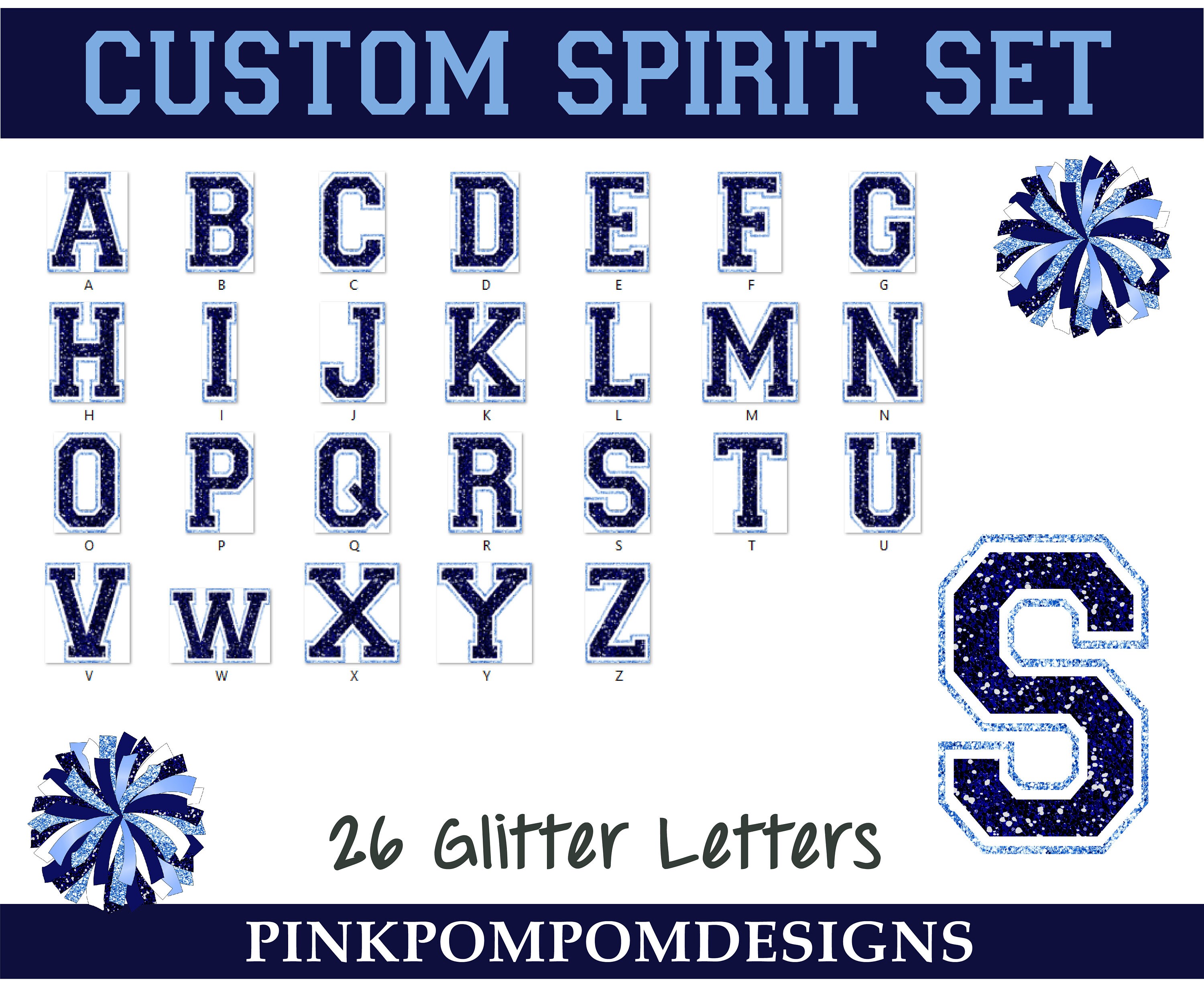 Glitter and Glam Custom Cheer Digital Clip Art - Navy and Light Blue ...