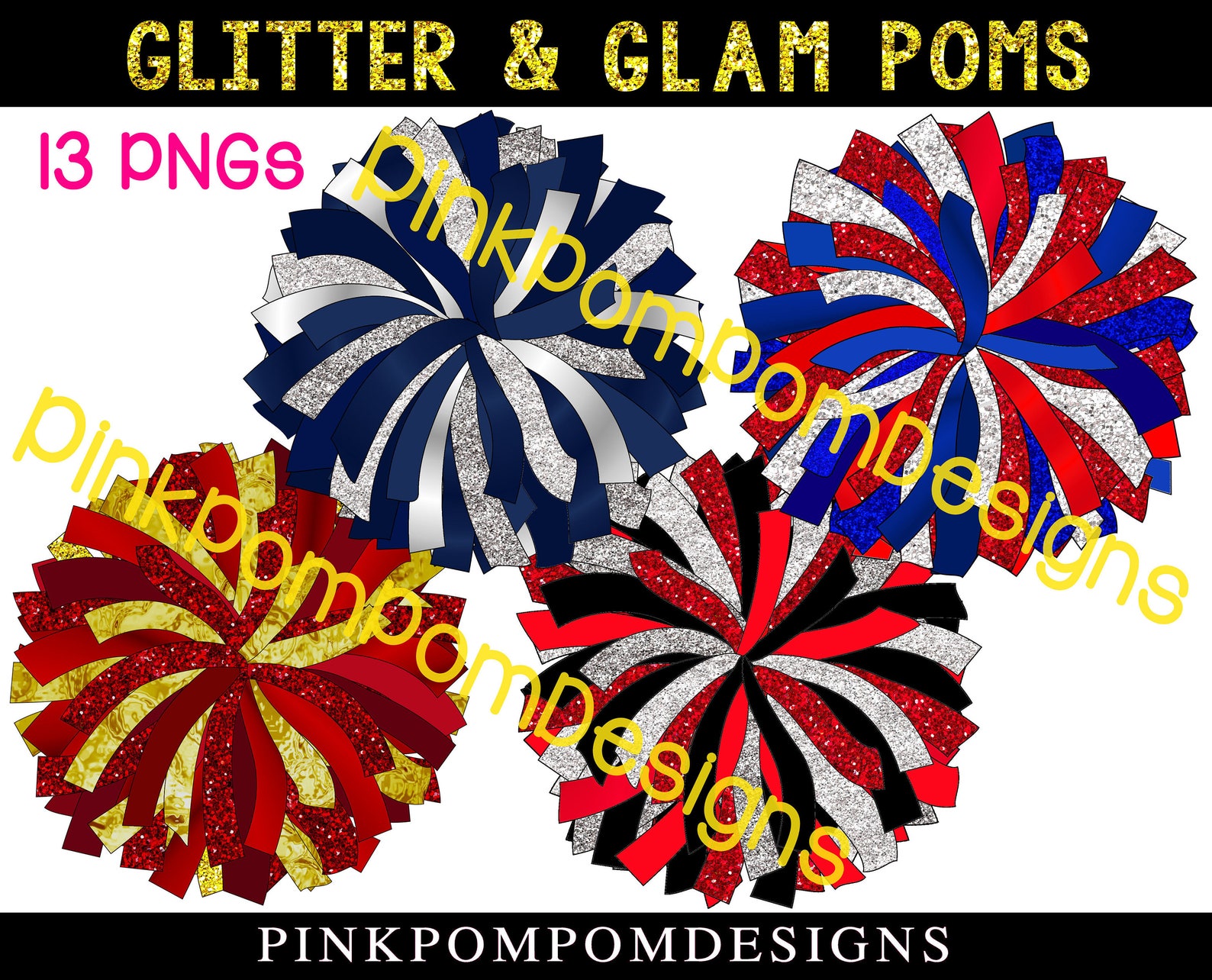 Glitter and Glam Pom Pom Digital Clipart Set Gold Pom Pom - Etsy