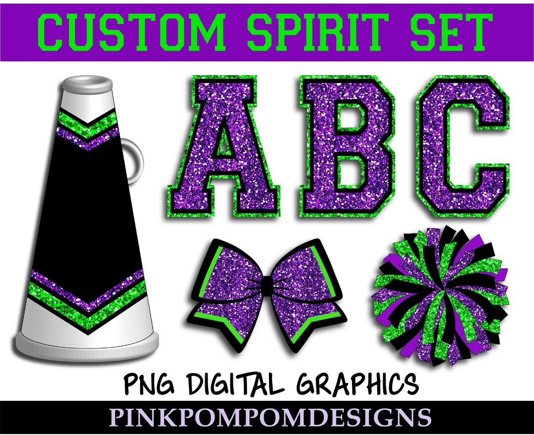 Glitter and Glam Custom Cheer Digital Clip Art Set - Purple Green Black ...
