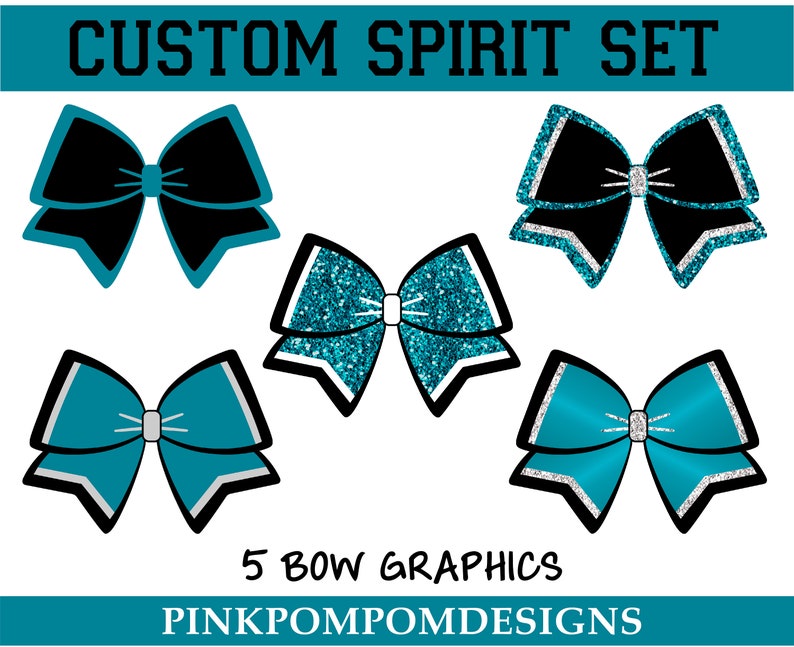 Glitter and Glam Custom Cheer Digital Clip Art - Black and Teal - PNG ...