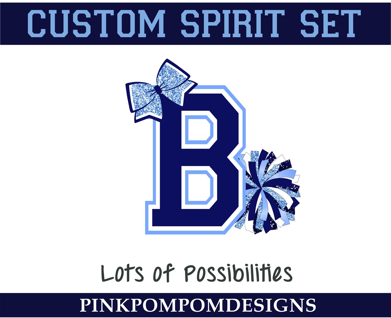 Glitter and Glam Custom Cheer Digital Clip Art - Navy and Light Blue ...