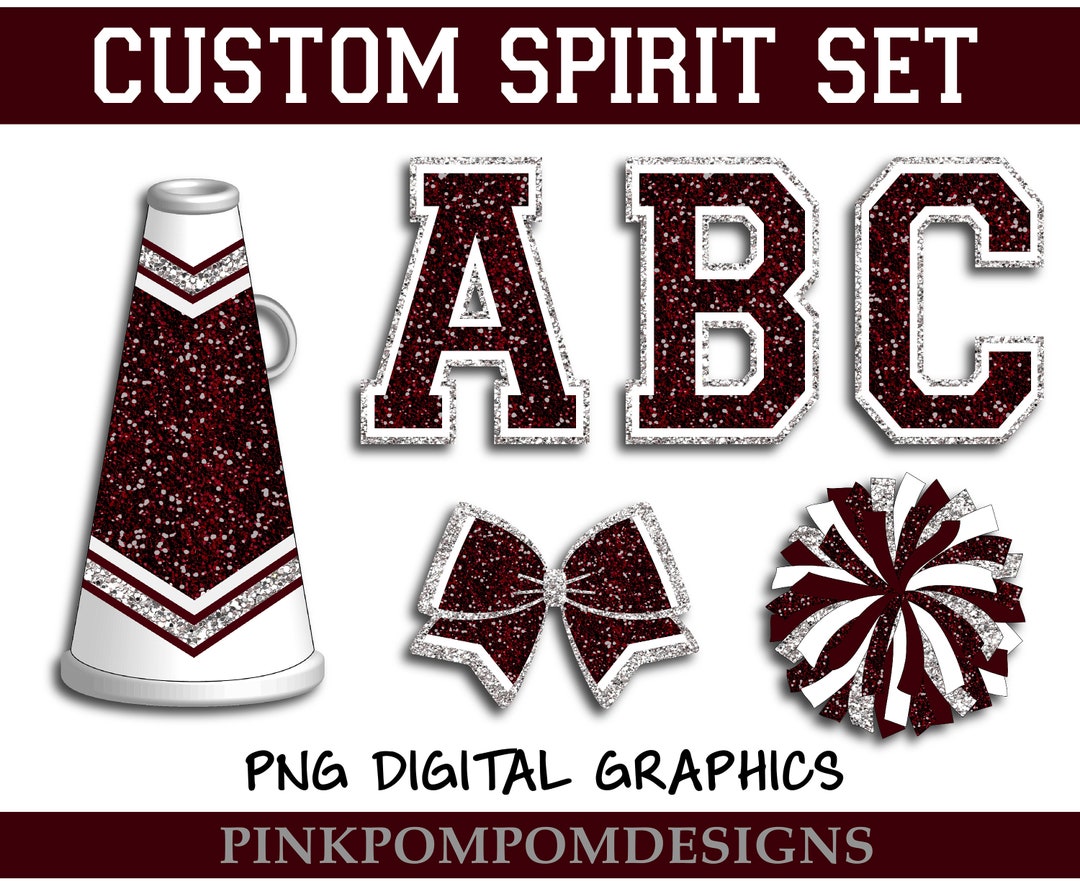 Glitter and Glam Custom Cheer Digital Clip Art - Maroon Silver White ...