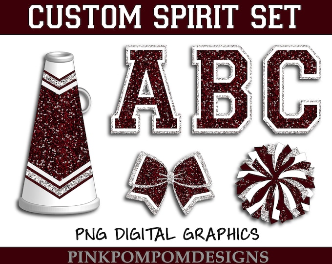 Glitter and Glam Custom Cheer Digital Clip Art - Maroon Silver White ...