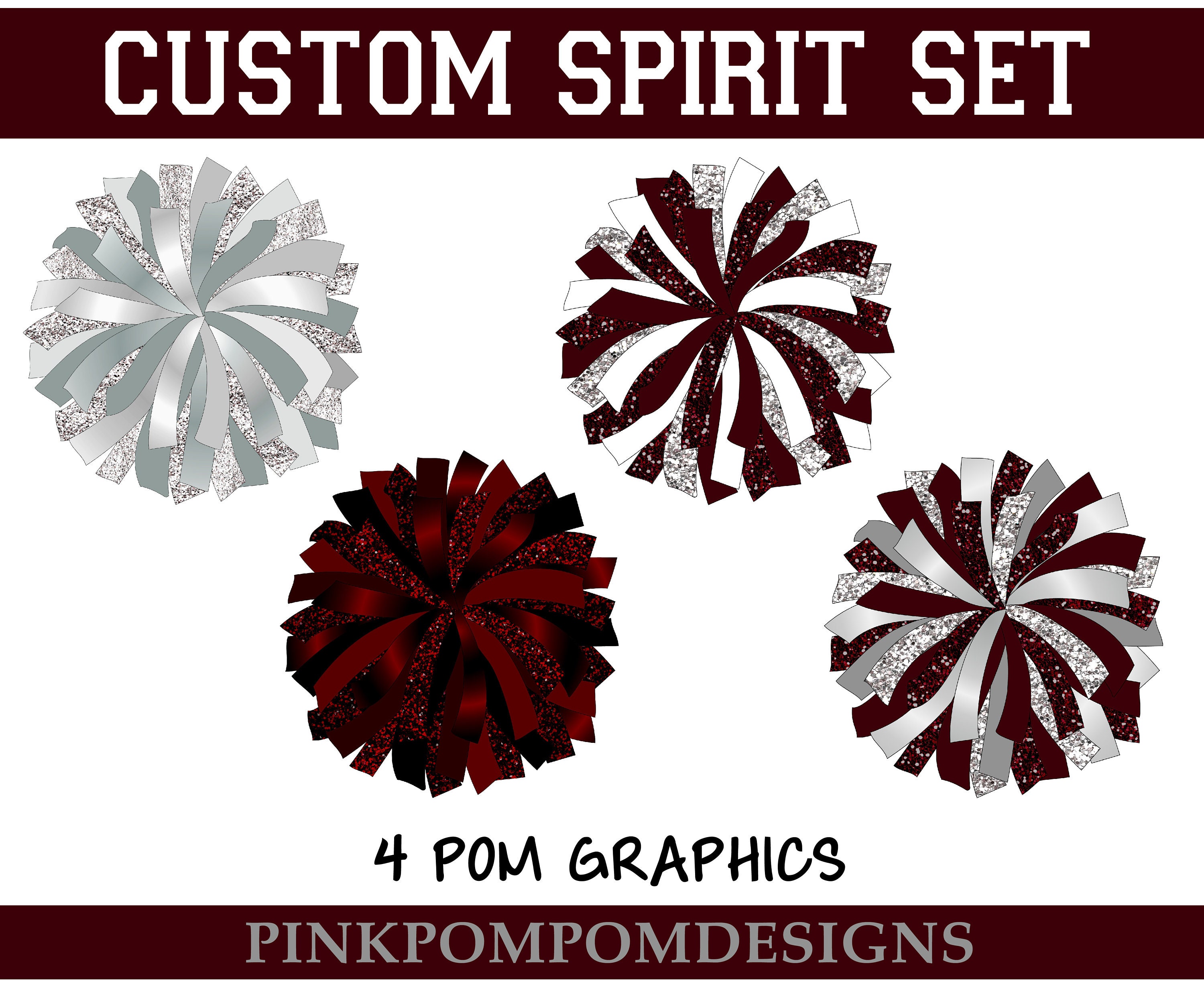 Glitter and Glam Custom Cheer Digital Clip Art - Maroon Silver White ...