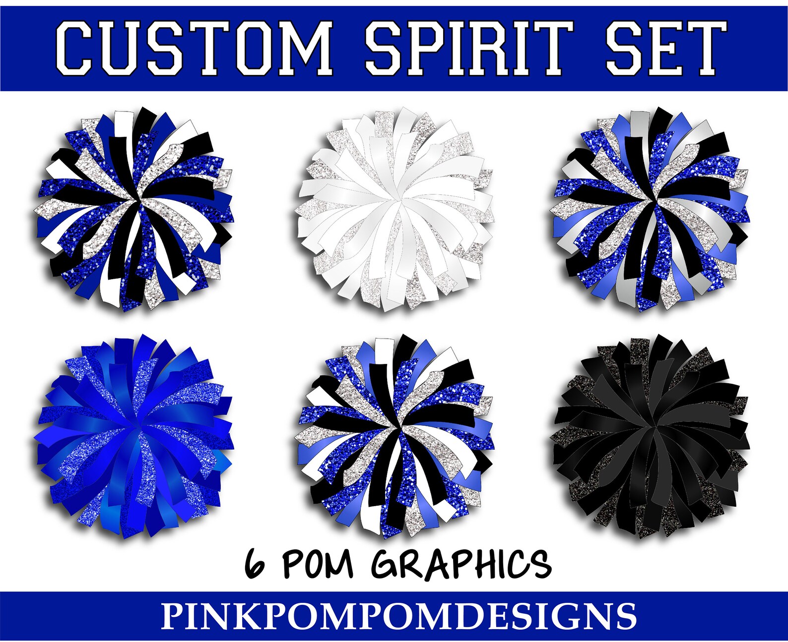 Glitter and Glam Custom Cheer Spirit Set Digital Clip Art - Blue Black ...
