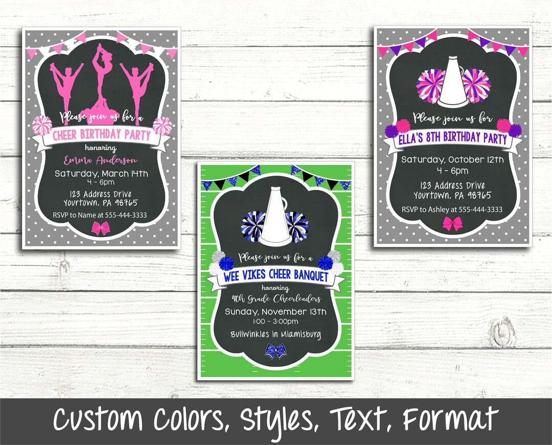 CUSTOM PRINTABLE CHEER Party Invitations - Cheer Party - Cheer Birthday ...