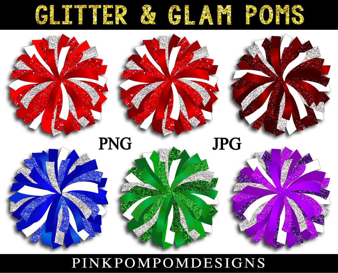 Glitter and Glam Pom Pom Digital Clipart Set - PNG - JPG - Cheer Pom ...