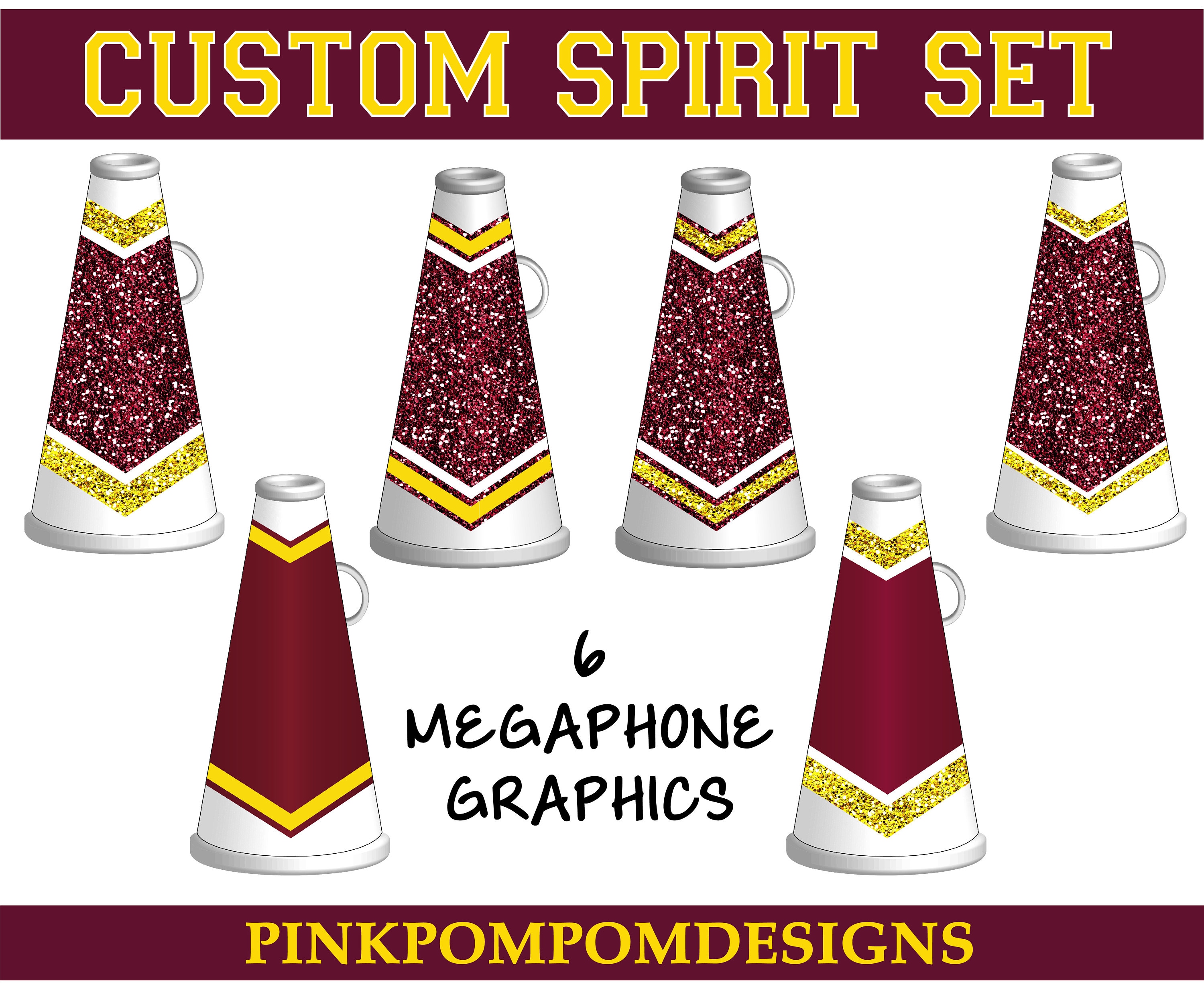Glitter and Glam Custom Cheer Digital Clip Art Set - Maroon Gold Cheer ...