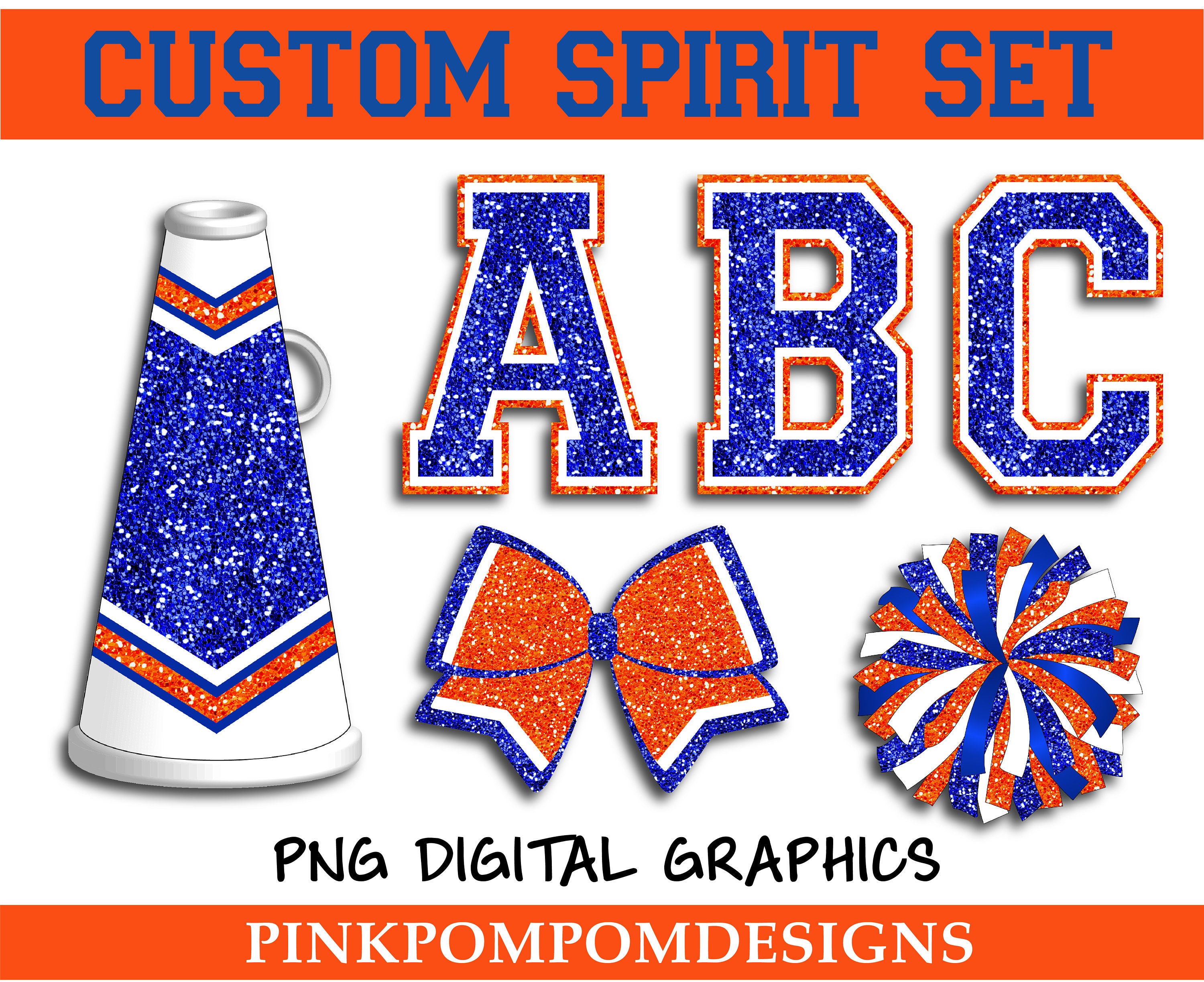 Glitter and Glam Custom Cheer Spirit Set Digital Clip Art - Blue and ...