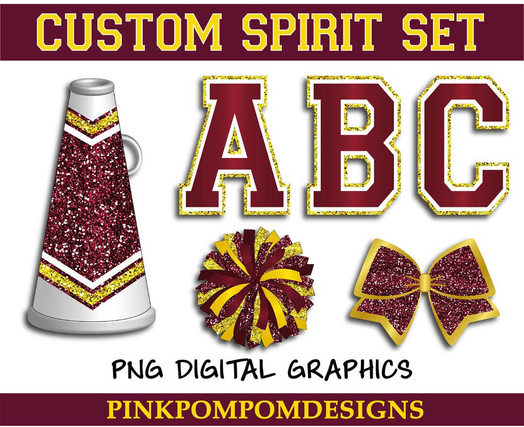 Glitter and Glam Custom Cheer Digital Clip Art Set - Maroon Gold Cheer ...
