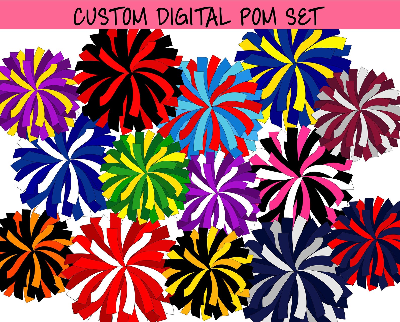Digital POM POM Graphic Set - Team Colors – Pompom Svg Png - Cheer Pom ...