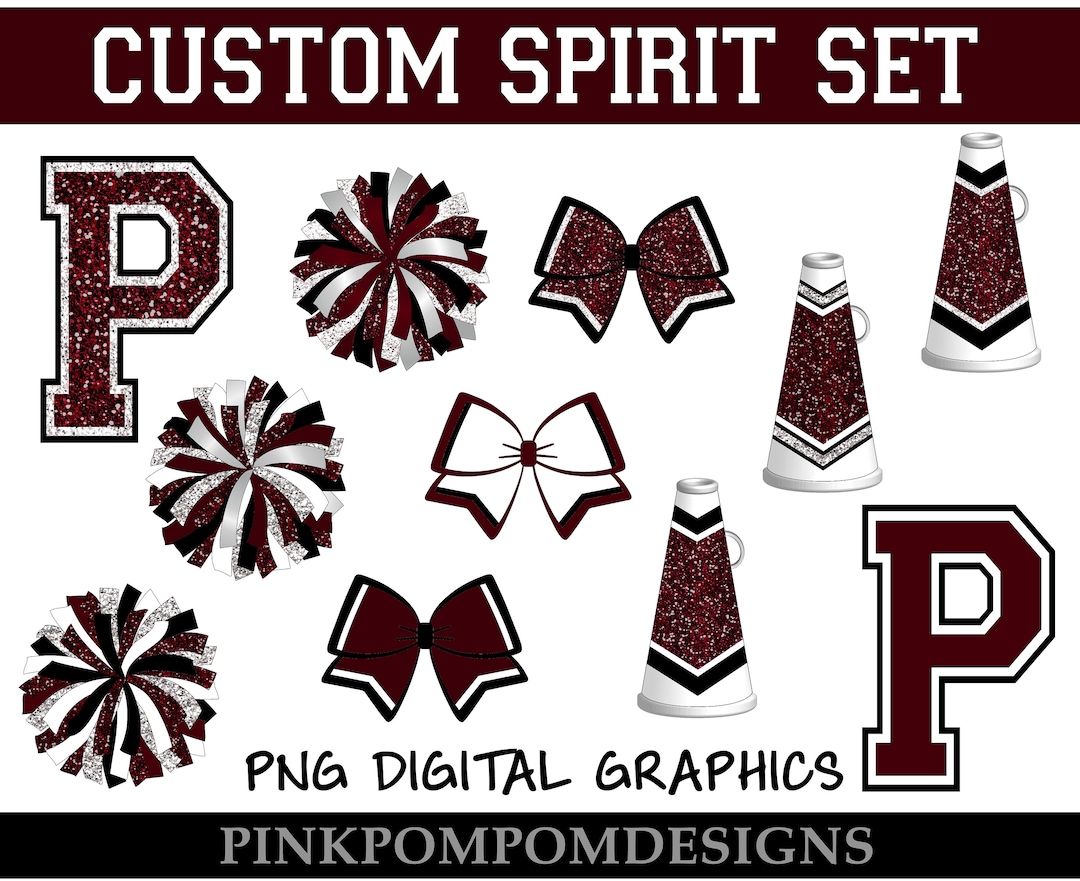 Glitter and Glam Custom Cheer Digital Clip Art - Maroon Silver White ...
