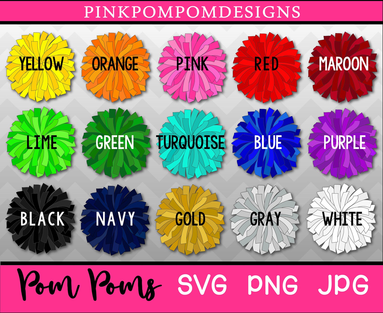 Pom Pom Digital Clipart Set – Pom Pom Svg - Png - Jpg - Cheerleading ...