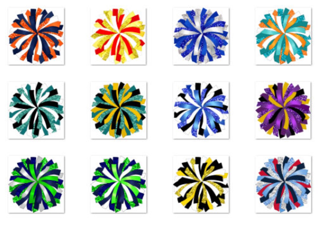 Custom Pom Pom Clipart Set - Glitter and Glam Cheer Poms in a Variety ...