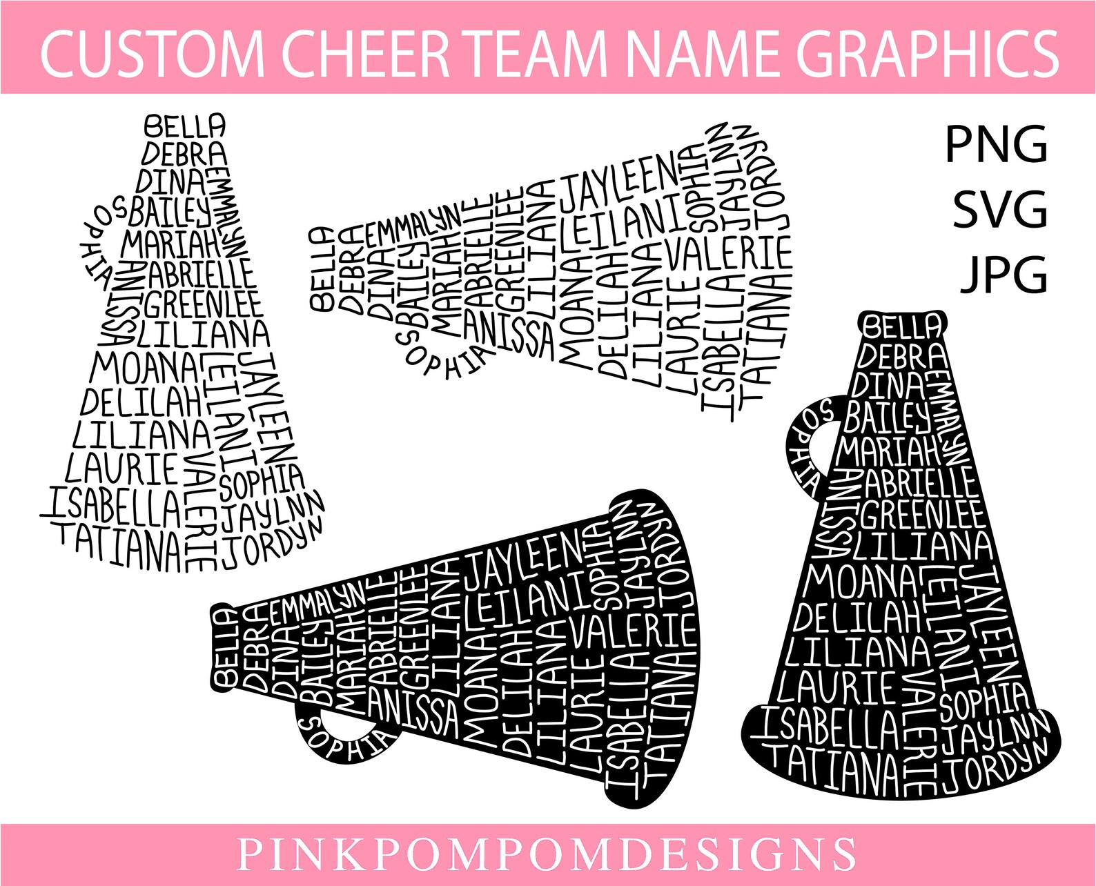 CUSTOM CHEER GRAPHICS Cheerleader Names Digital Clip Art - Etsy