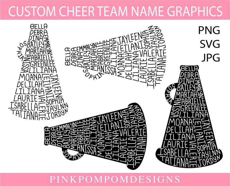 CUSTOM CHEER GRAPHICS - Cheerleader Names Digital Clip Art - Svg Png ...