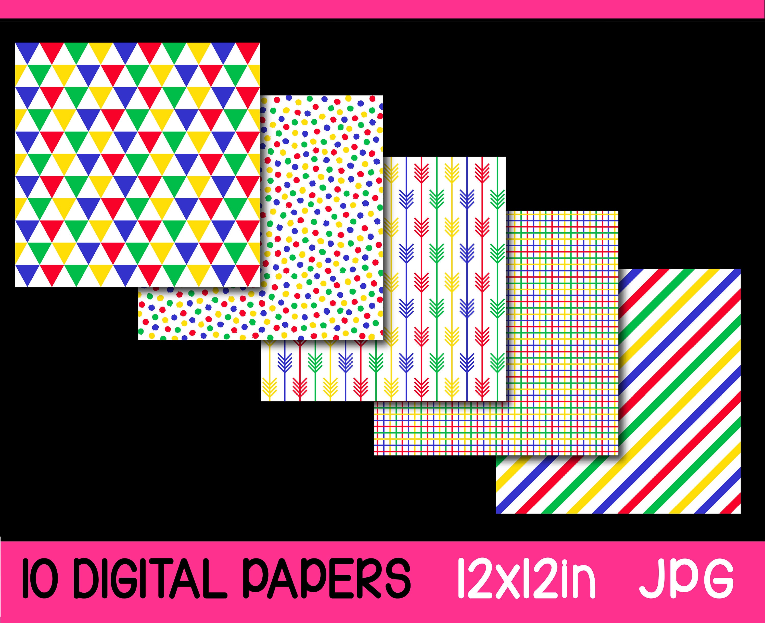Colorful digital paper set rainbow digital paper primary | Etsy