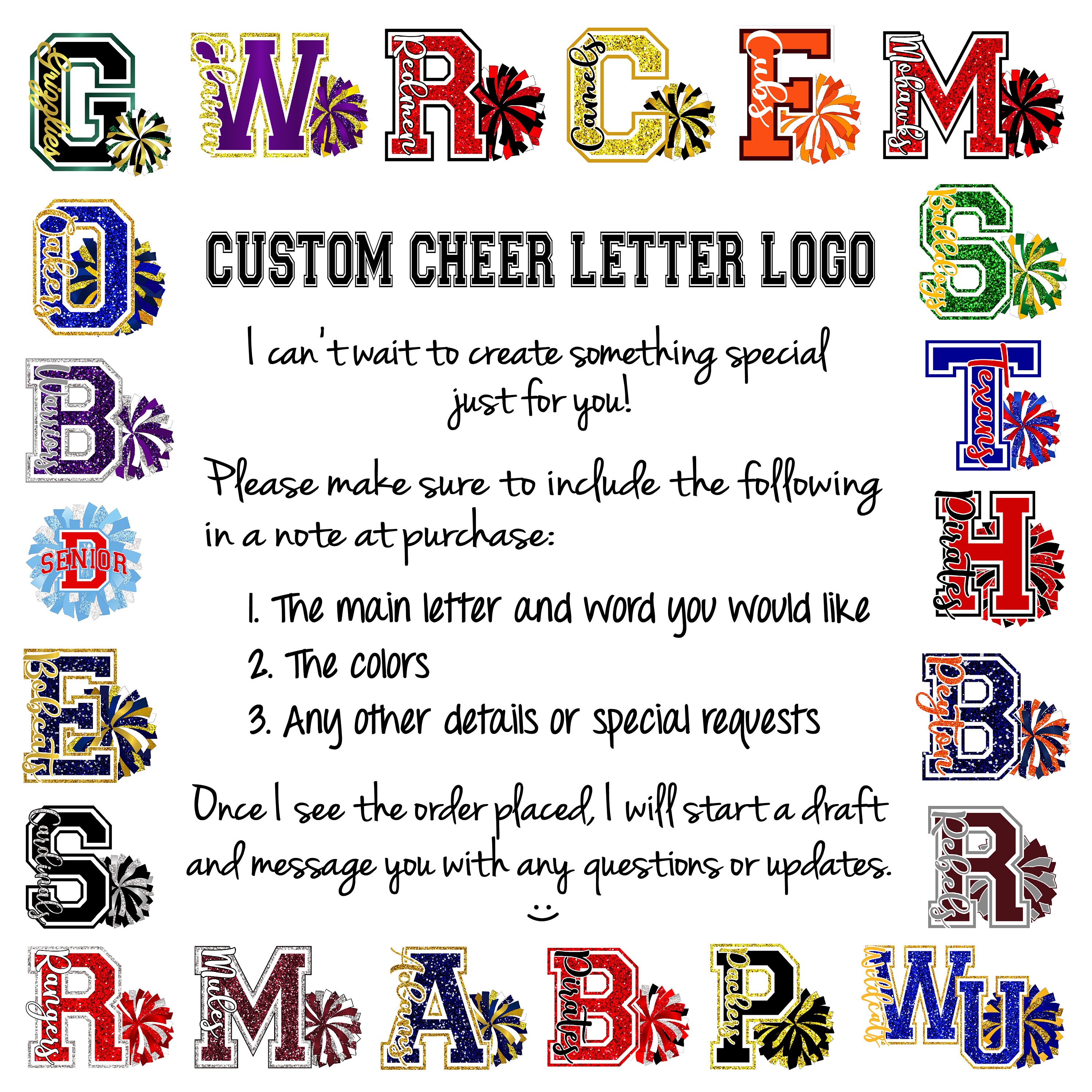 CUSTOM ORDER - Glitter and Glam Pom Pom With Letter Digital Clip Art ...