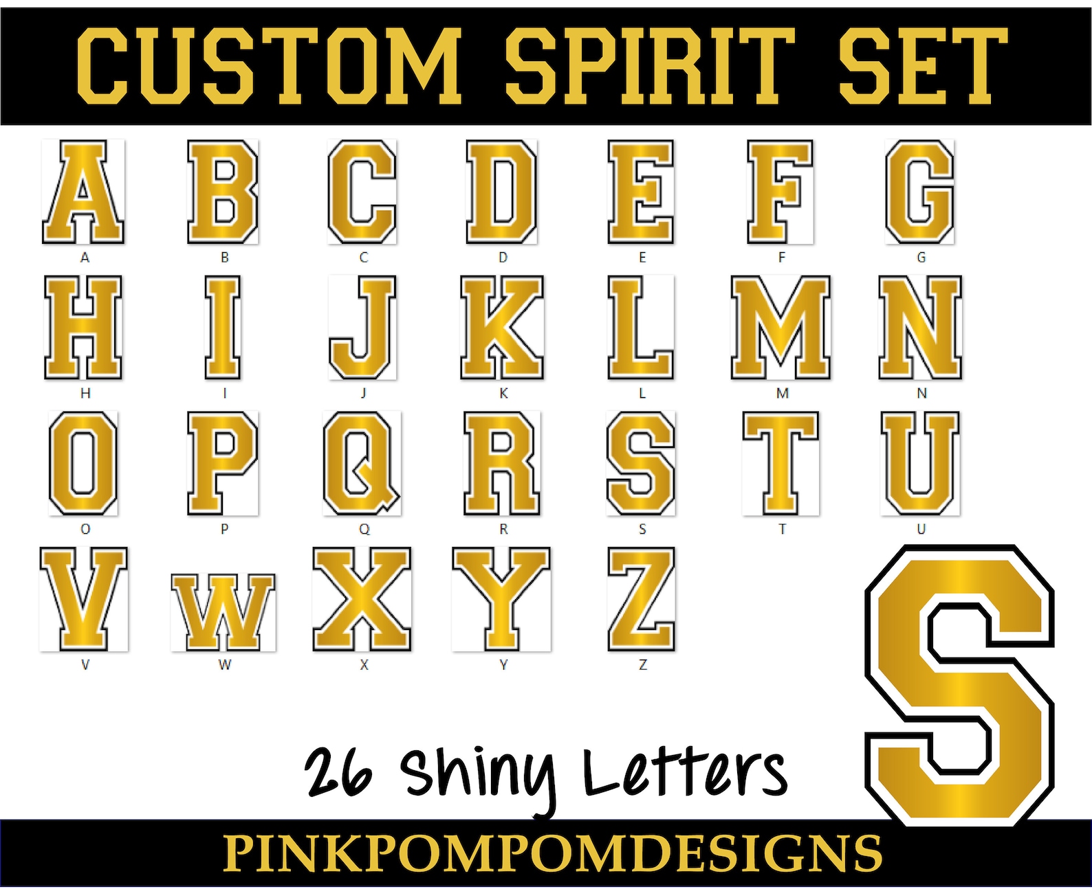 Glitter and Glam Black Gold Custom Spirit Set Digital Clip Art - Block ...