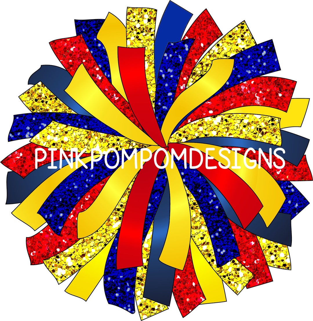 Custom Pom Pom Digital Clipart - Glitter and Glam Red Blue and Gold Pom ...