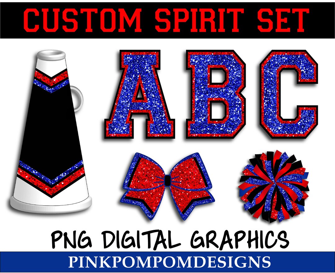 Glitter and Glam Custom Cheer Digital Clip Art - Red Black Blue Cheer ...