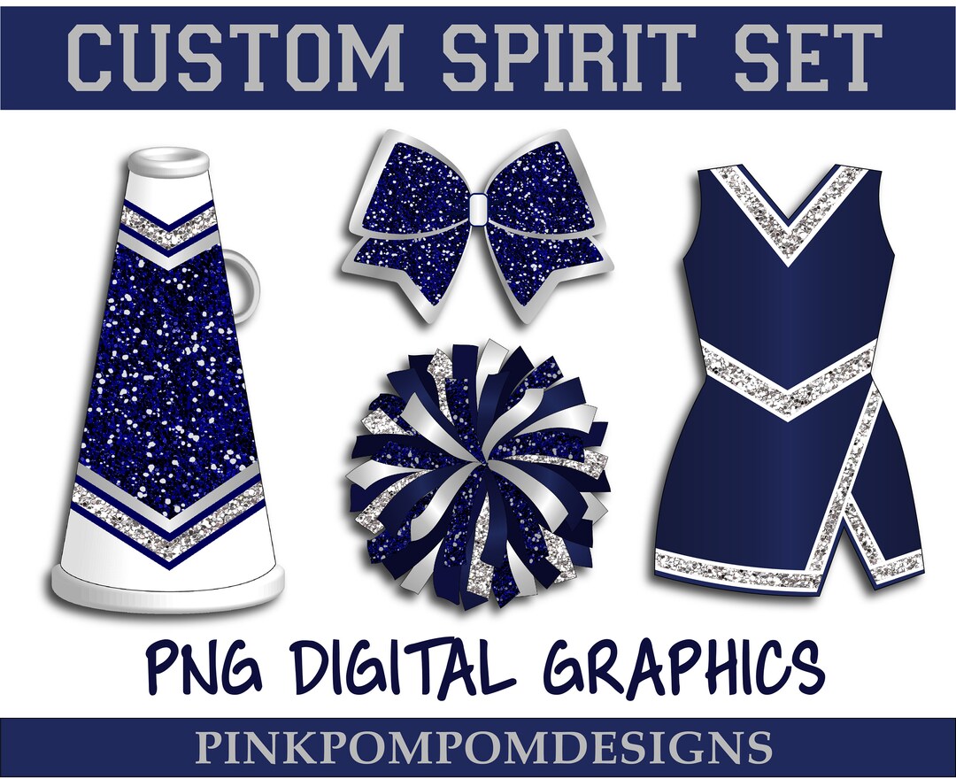 Glitter and Glam Custom Cheer Digital Clip Art - Navy and Silver ...