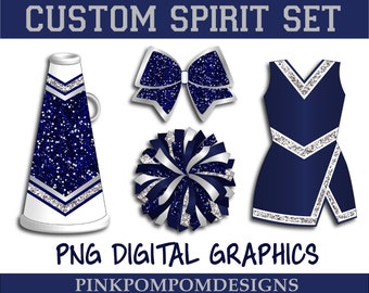 Cheer Poms Megaphone Navy Gold Digital Download Cheerleader - Etsy