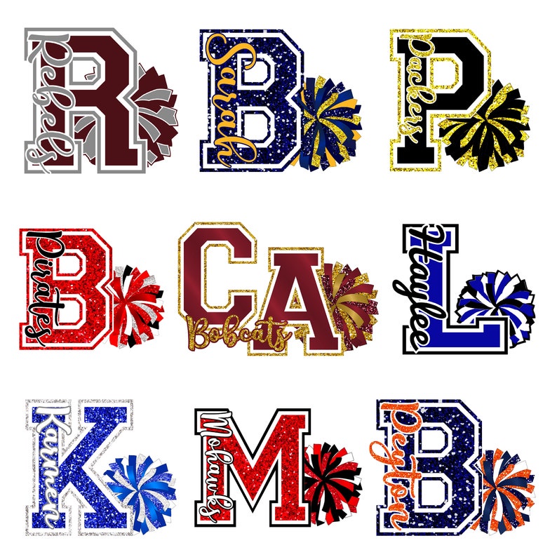 CUSTOM ORDER - Glitter and Glam Pom Pom With Letter Digital Clip Art ...