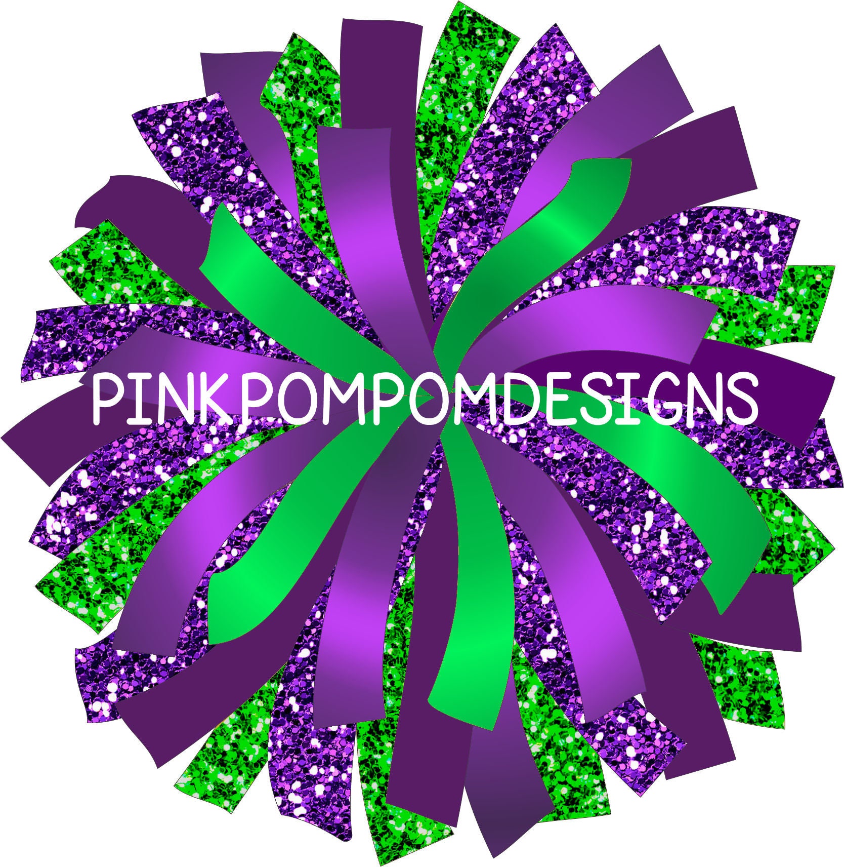 Custom Pom Pom Digital Clipart - Glitter and Glam Purple and Green Pom ...