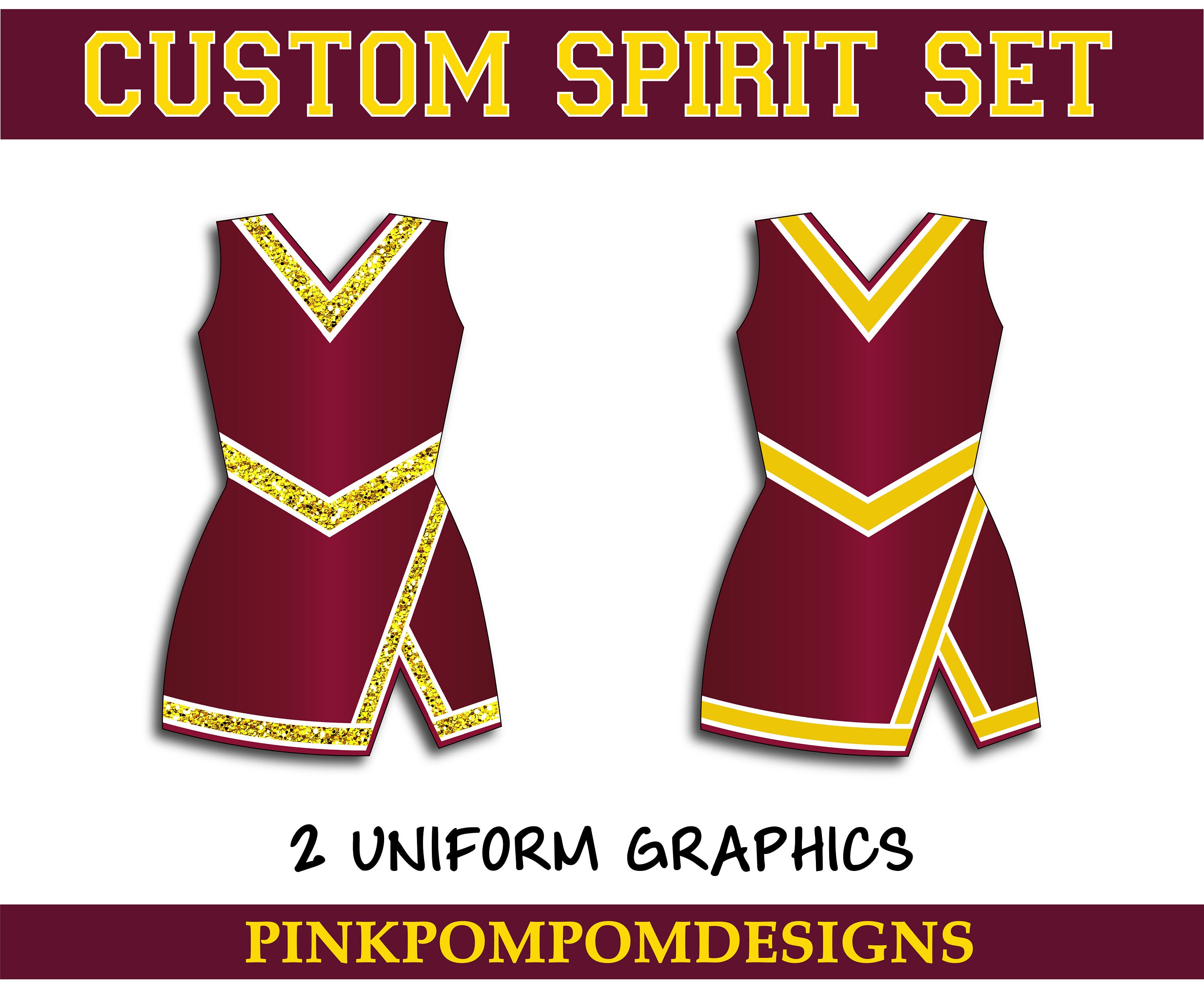 Glitter and Glam Custom Cheer Digital Clip Art Set - Maroon Gold Cheer ...