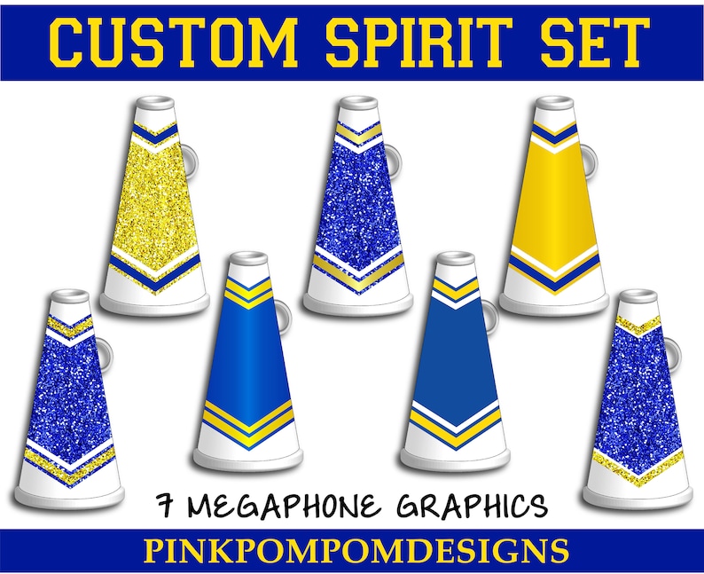 Glitter and Glam Custom Cheer Spirit Set Digital Clip Art - Blue and ...