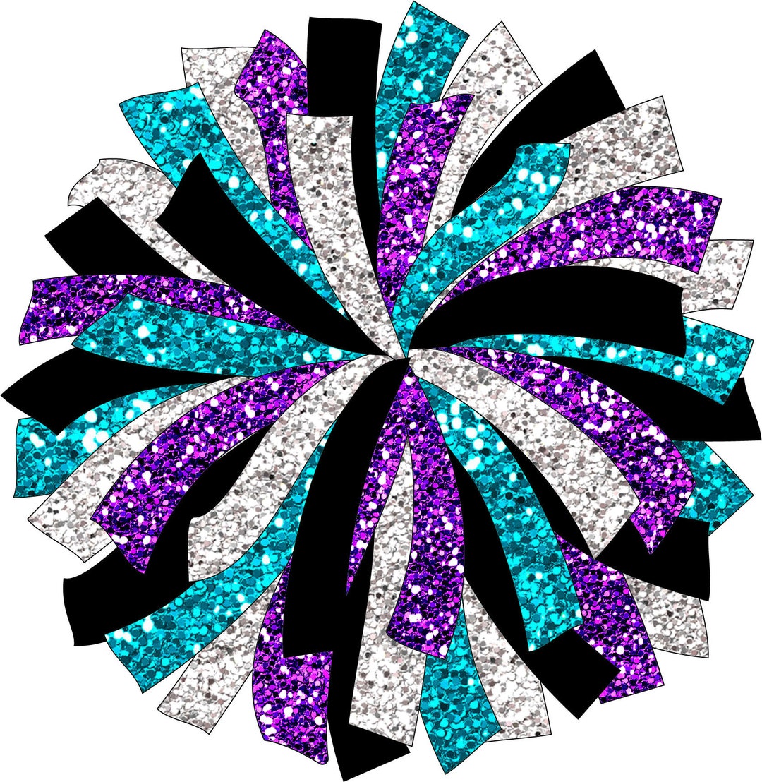 Glitter and Glam Pom Pom Digital Clip Art - Purple Turquoise Black ...