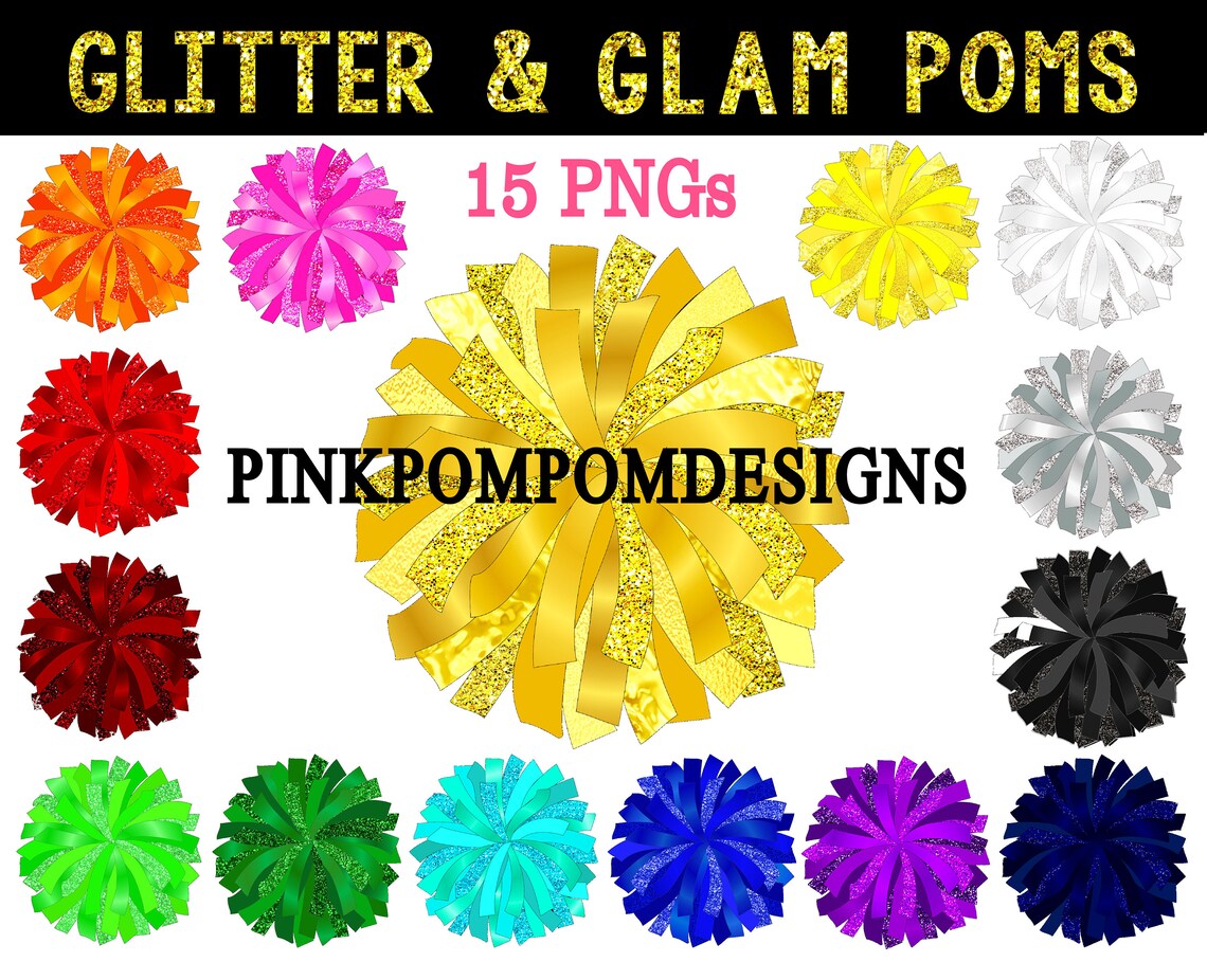 Pom Pom Clipart Set Glitter and Glam Single Color Gold Pom - Etsy