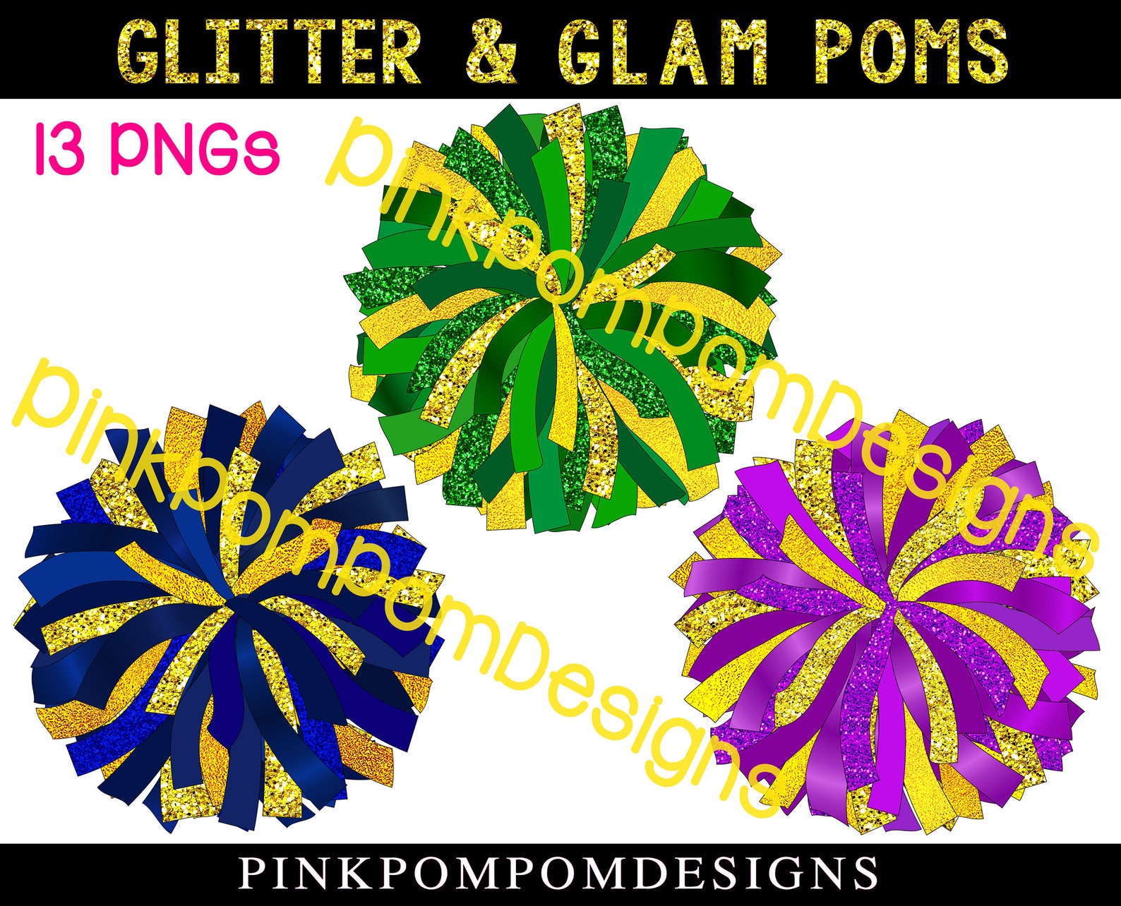 Glitter and Glam Pom Pom Digital Clipart Set Gold Pom Pom - Etsy