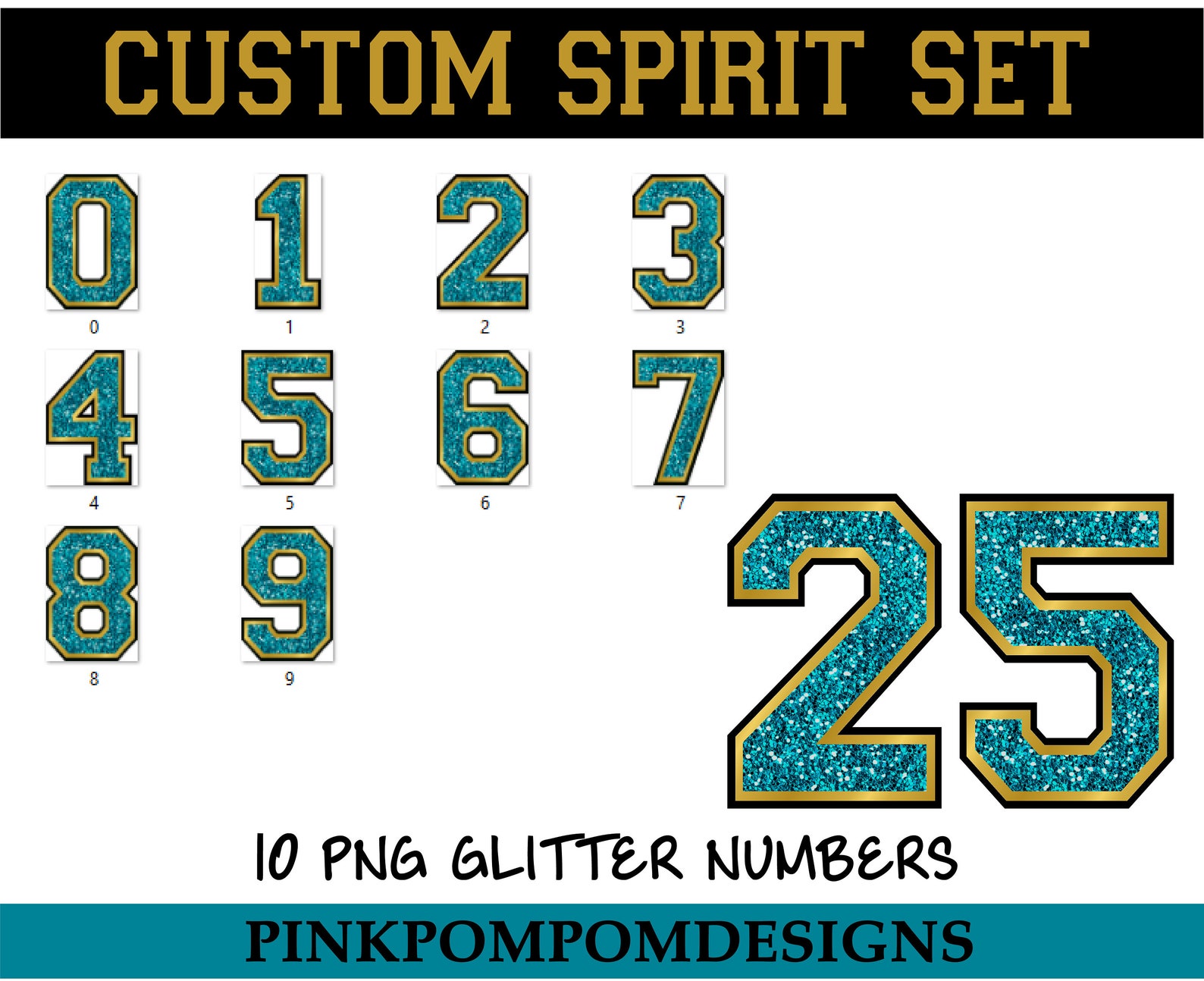 Glitter and Glam Custom Cheer Digital Clip Art - Black, Teal, Gold ...