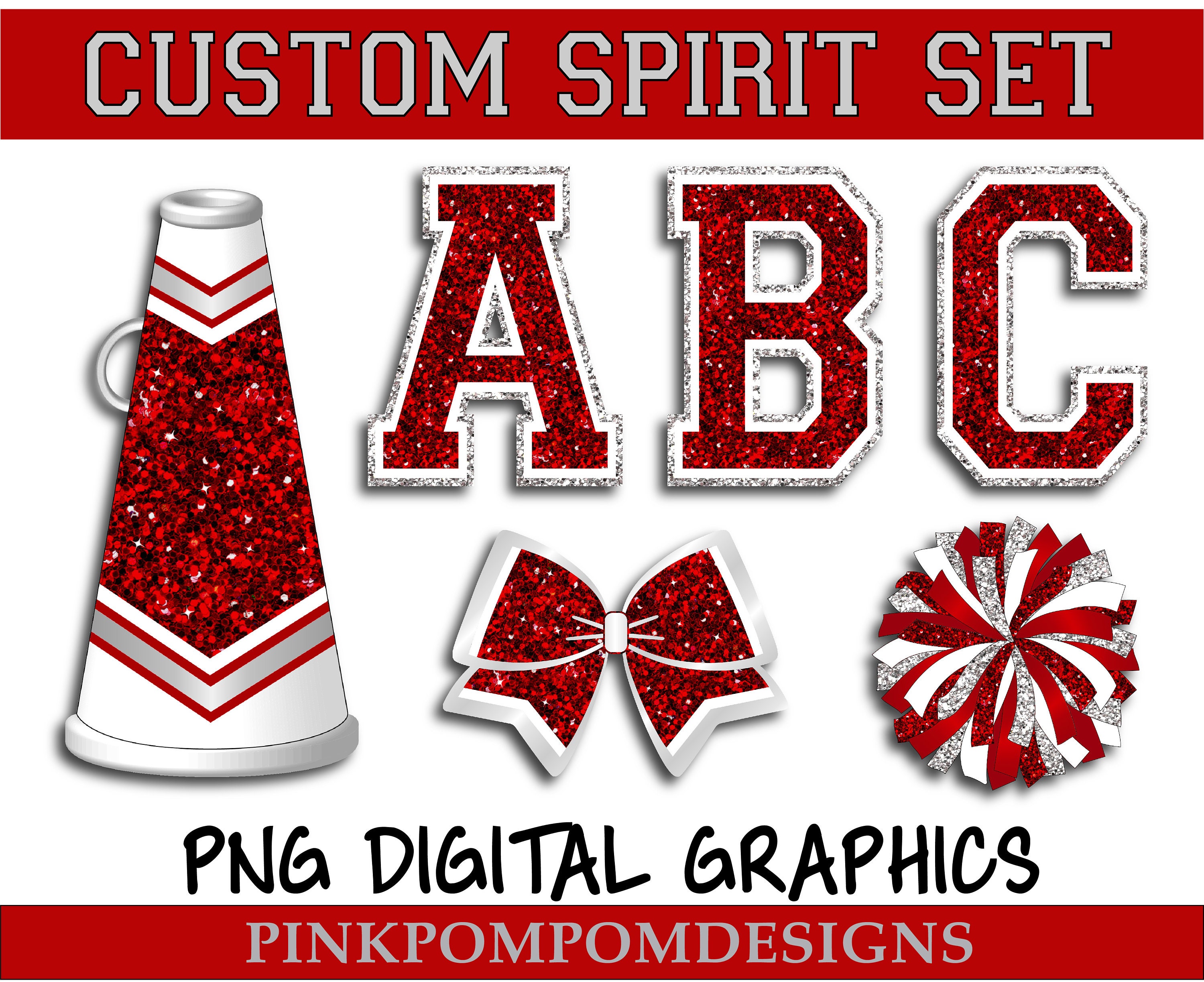 Glitter and Glam Custom Cheer Digital Clip Art - Dark Red Gray White ...