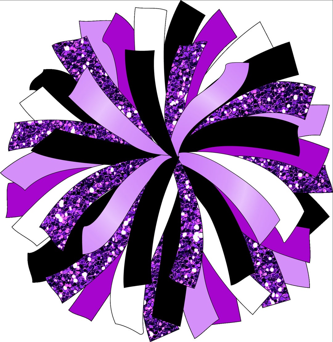 Glitter and Glam Pom Pom Digital Clip Art - Purple Black and White Pom ...